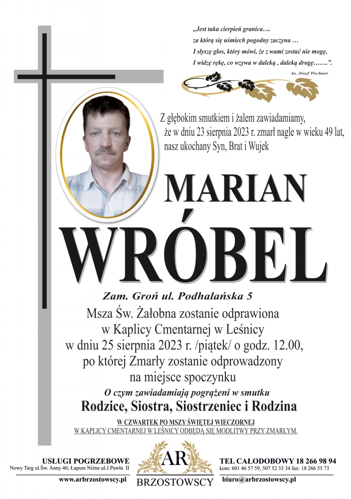 Marian Wróbel - Nekrologi - podhale24.pl